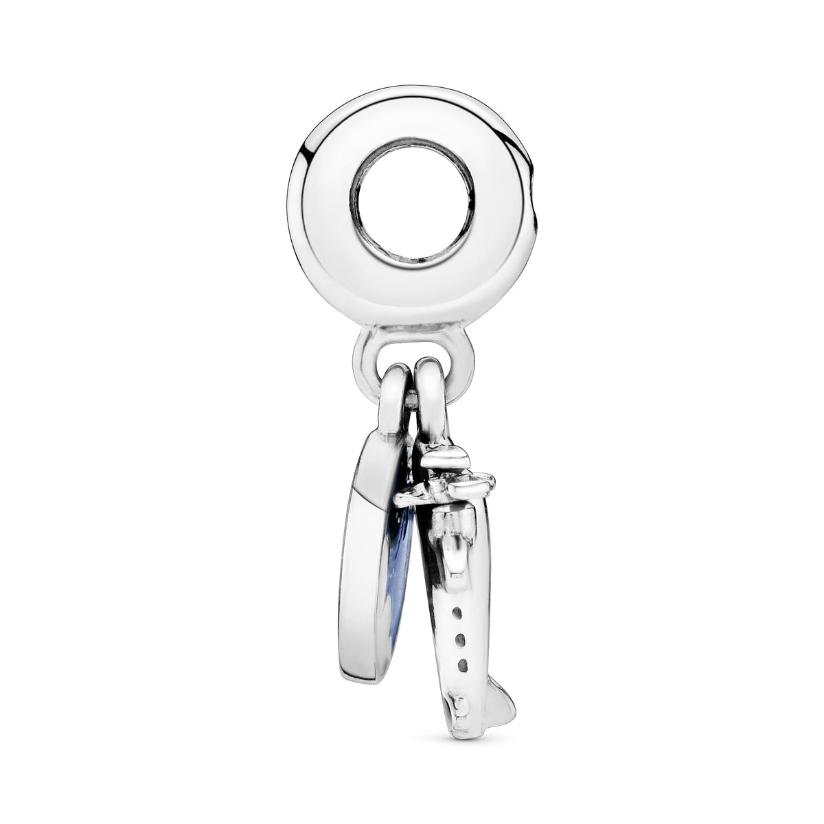 Airplane silver dangle with clear cubic zirconia, blue and white ename ...