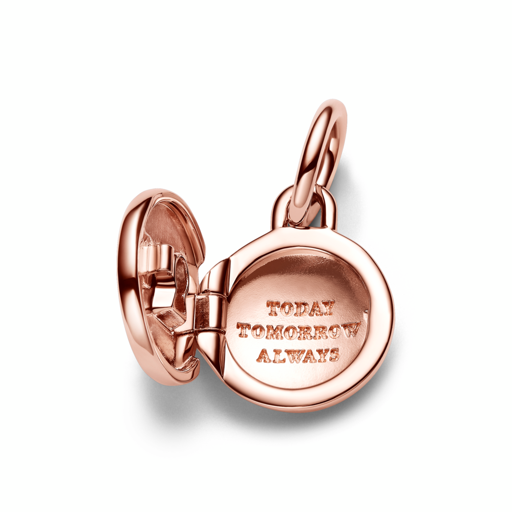 Pandora Key hole engravable locket 14k rose gold-plated dangle with cl ...